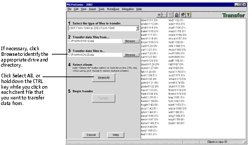 Transferring client data from the Transfer window